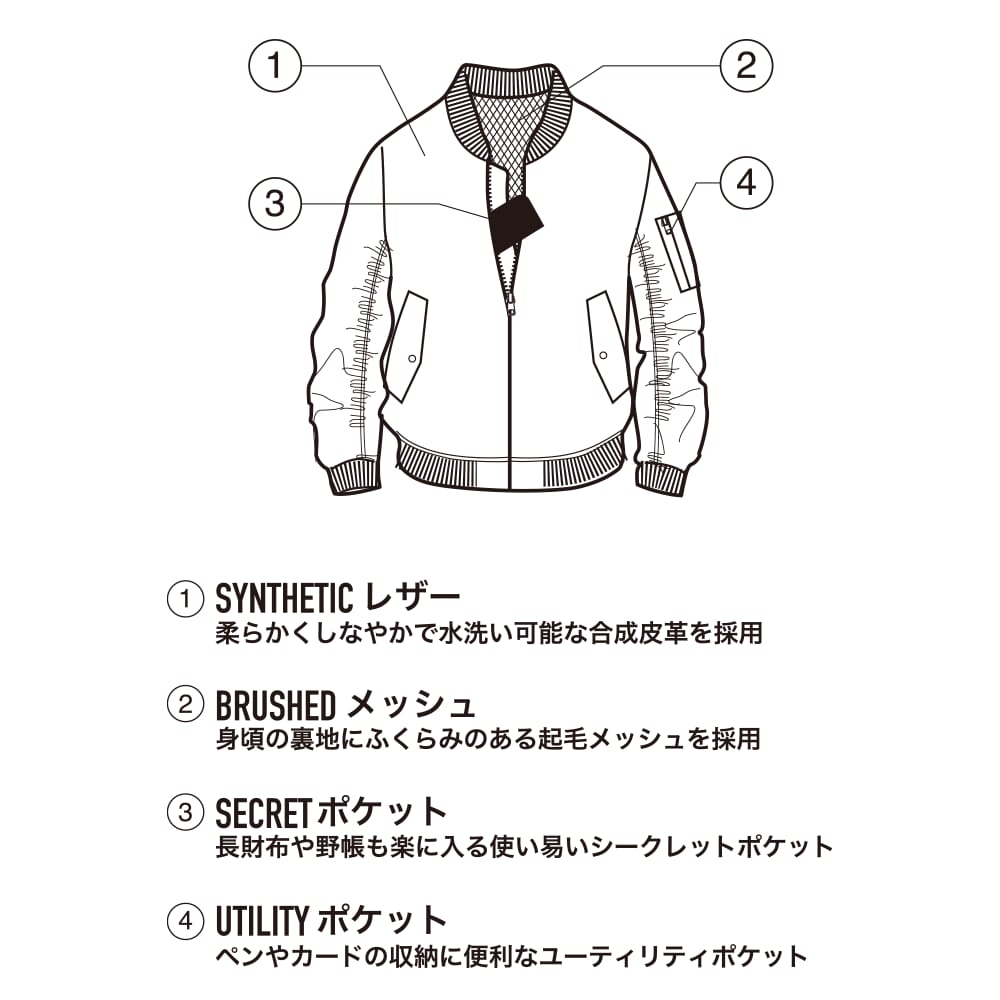 CWS004 コールドウェザーMA-1タイプジャケット（F.レザーブラック） | ワークマン公式オンラインストア